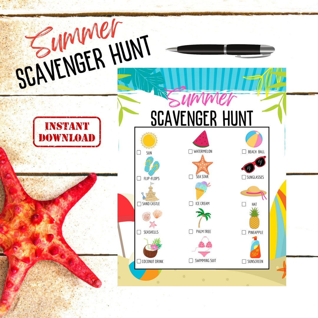 Summer Scavenger Hunt, Printable Summer Party Game for Kids and Adults ...