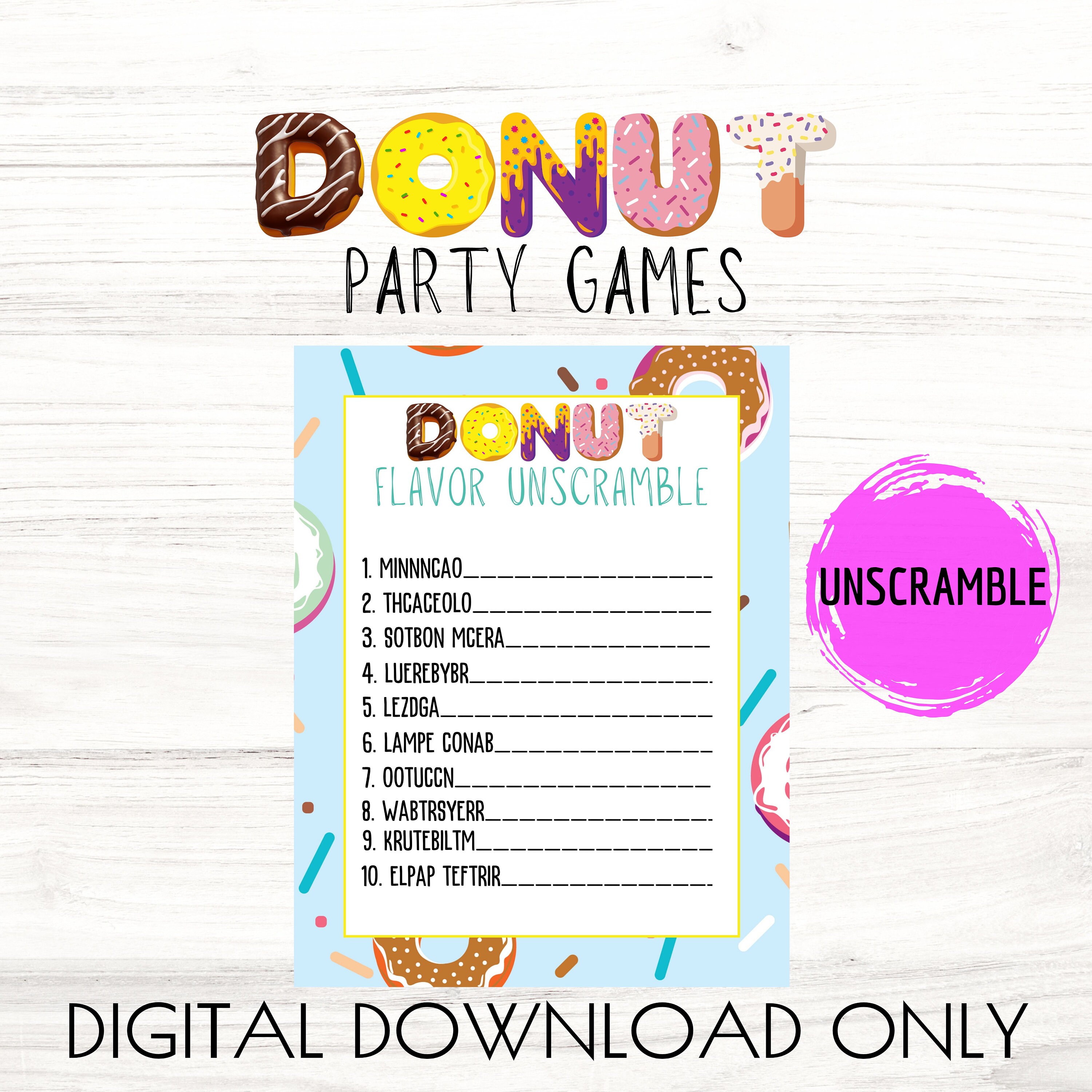Donut Party Games Printable, Doughnut Theme Party Games Bundle, Donut ...