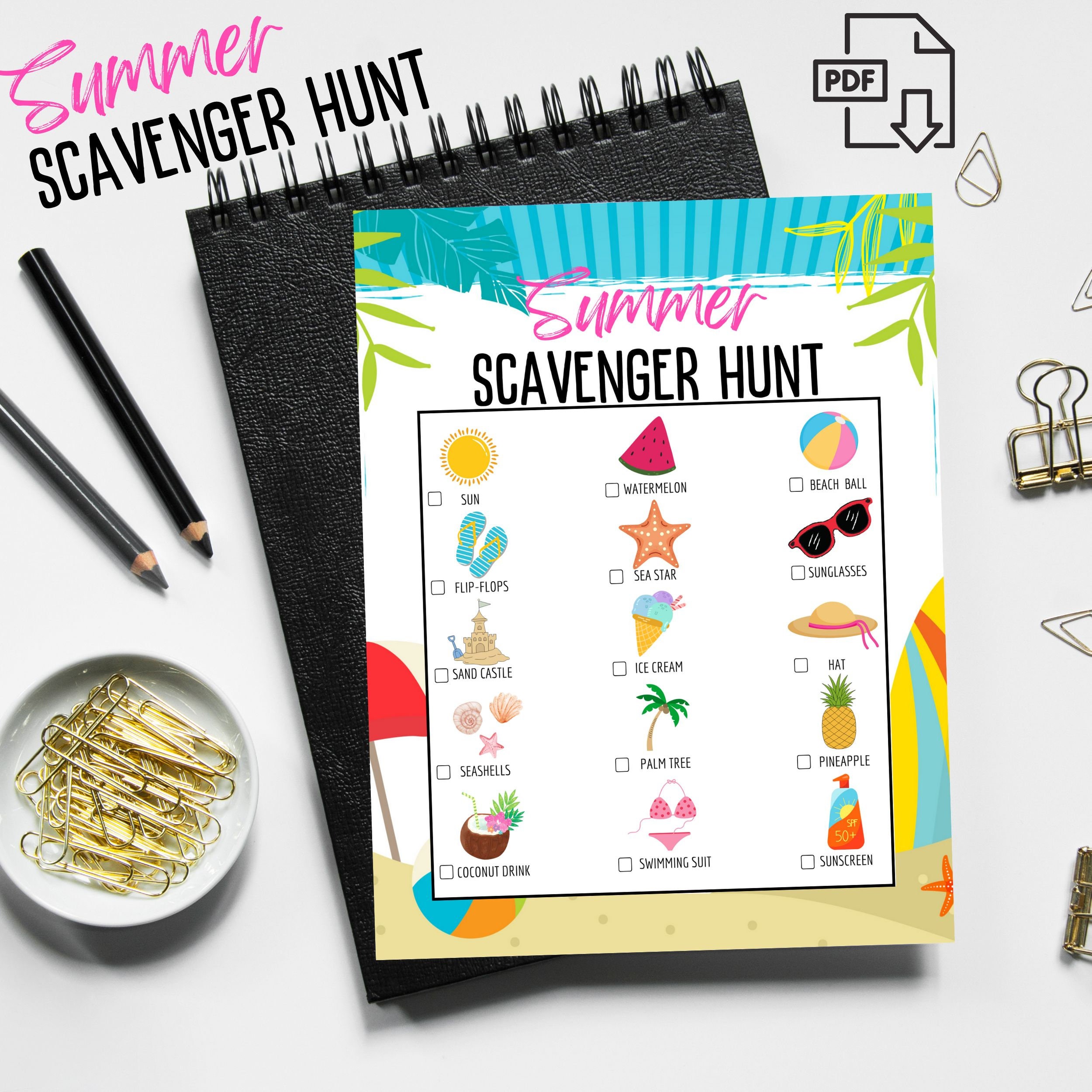 Summer Scavenger Hunt, Printable Summer Party Game for Kids and Adults ...