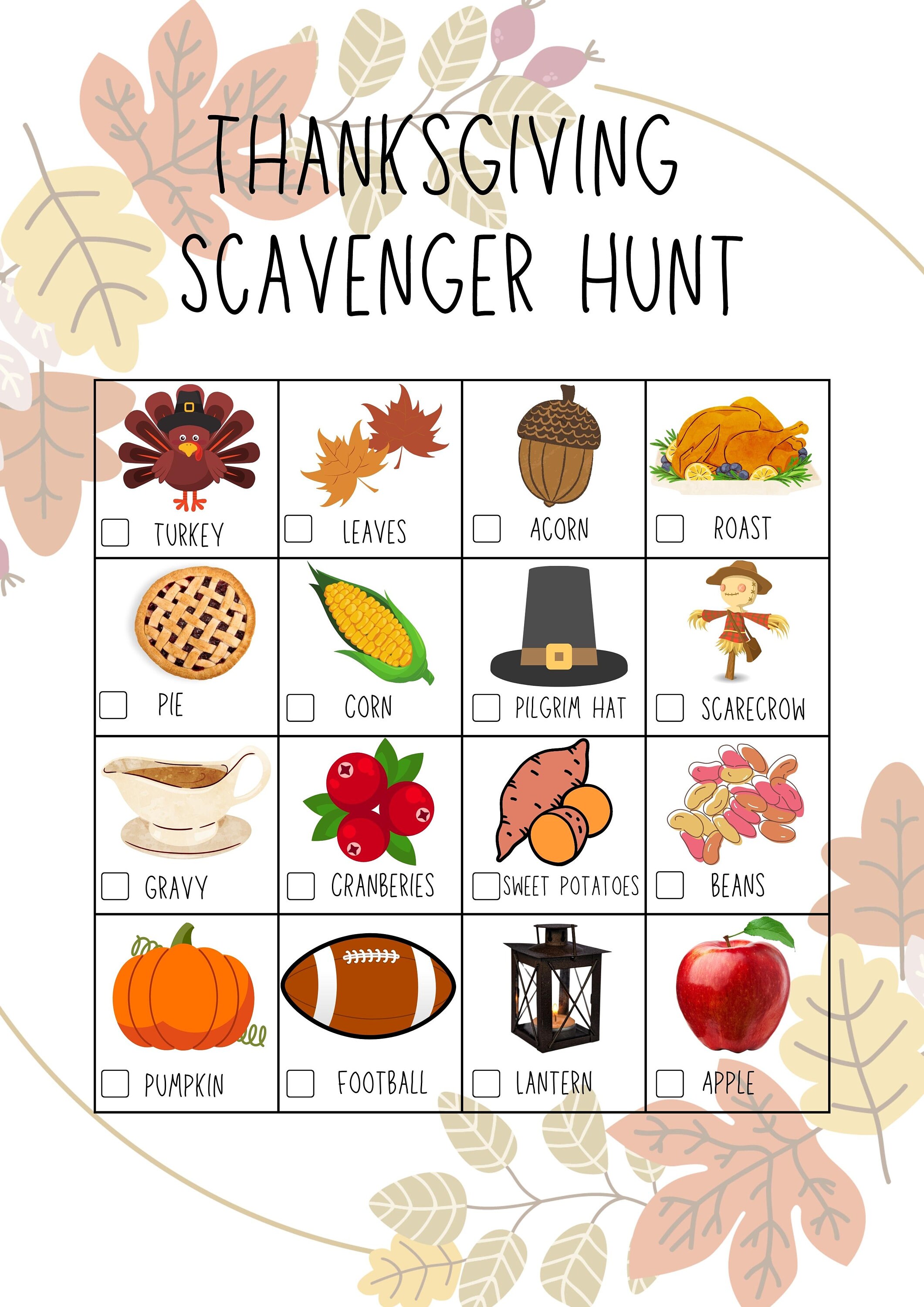 Printable Thanksgiving Scavenger Hunt, Fall Scavenger Hunt, Outdoor ...