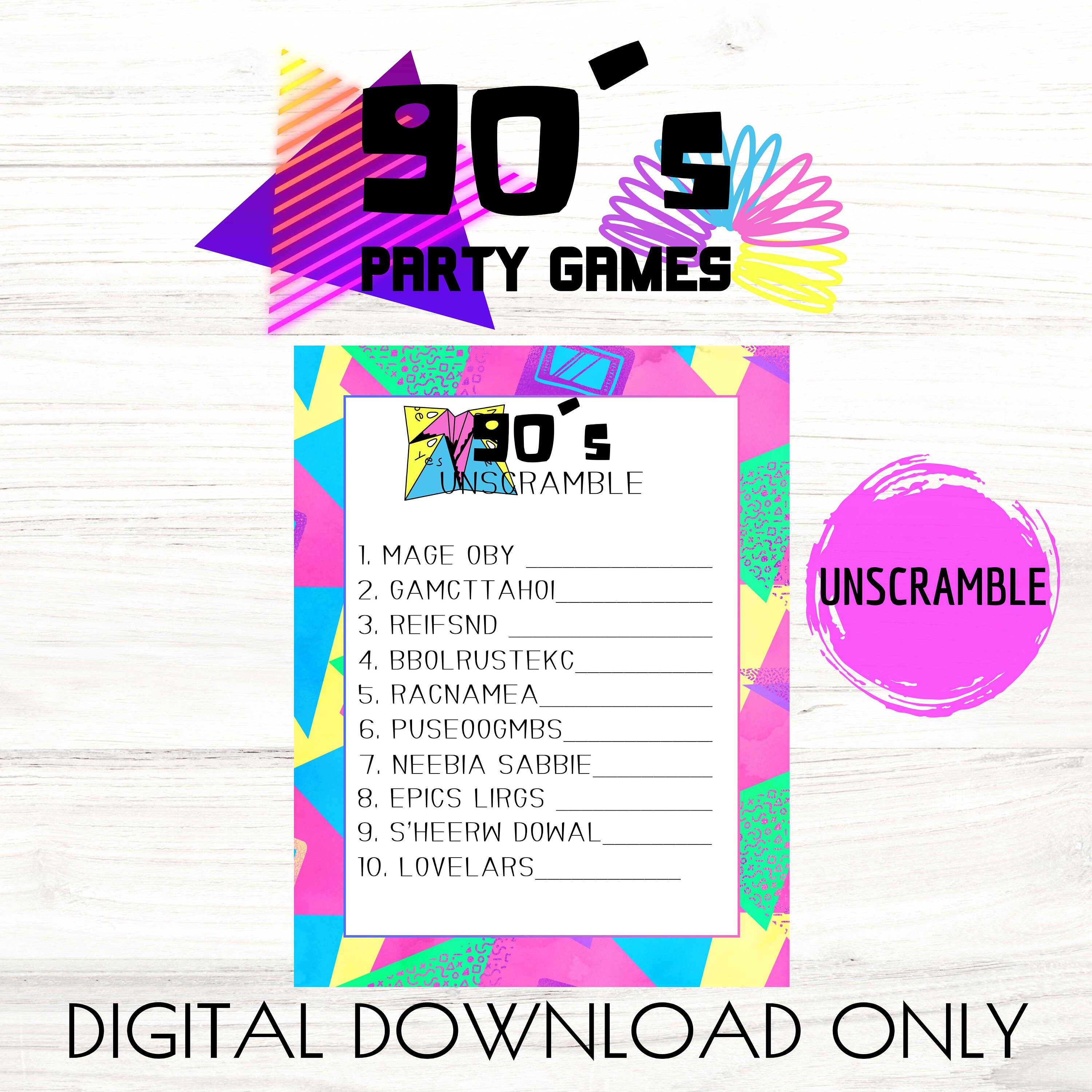 90s Theme Party Games Printable, Back to the 90s Party Activities ...