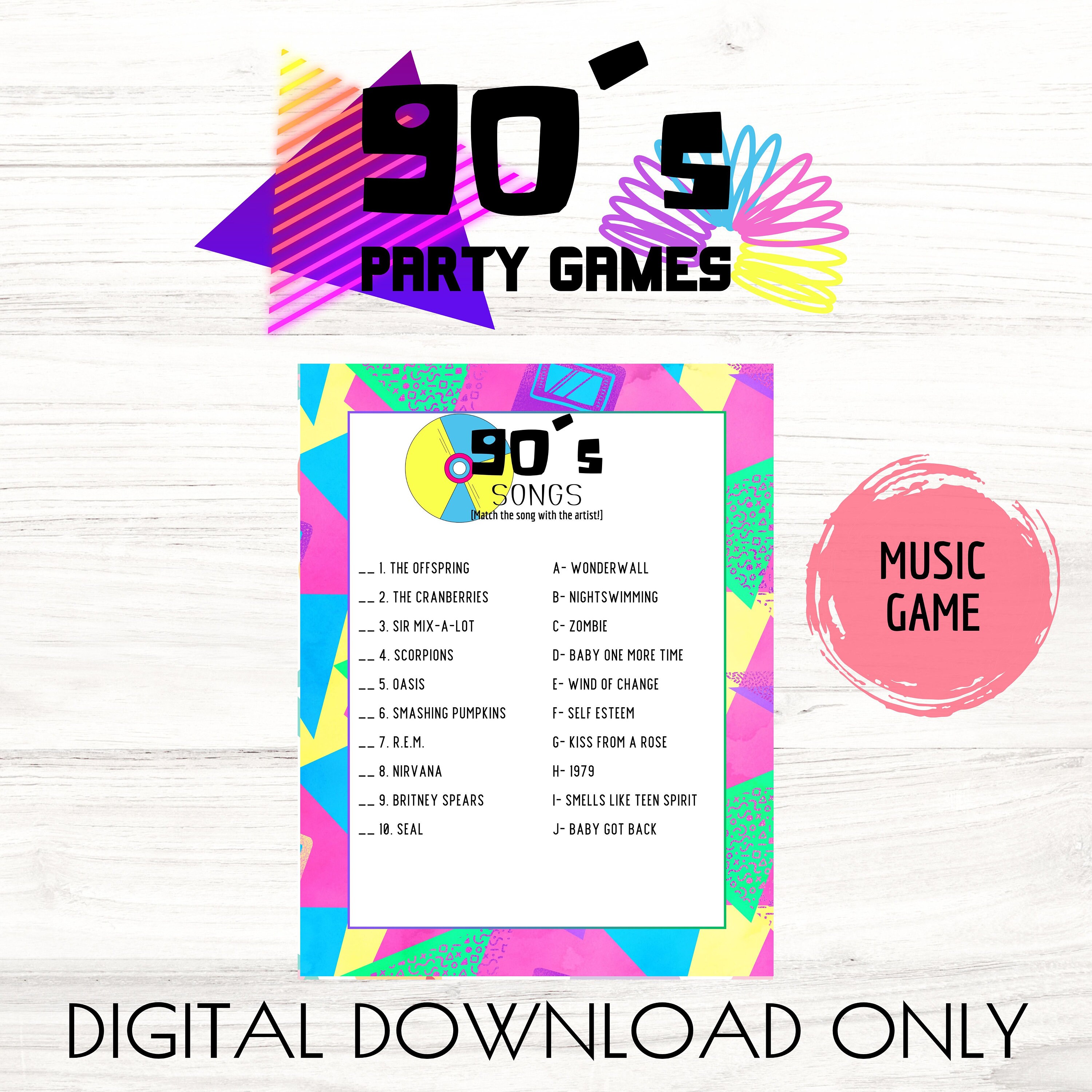 90s Theme Party Games Printable, Back to the 90s Party Activities ...
