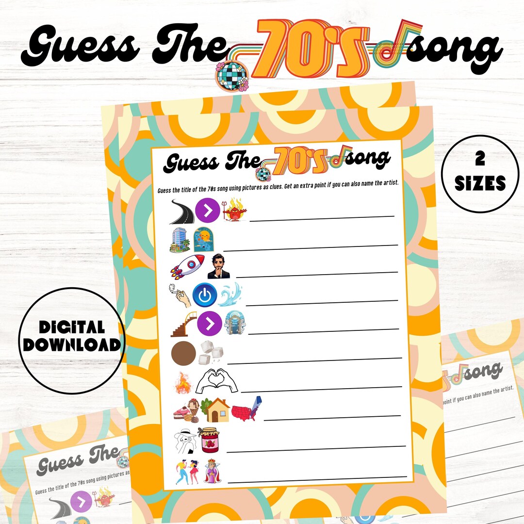Guess the 70s Song Printable Party Game, 70s Music Pictionary, 1970 ...