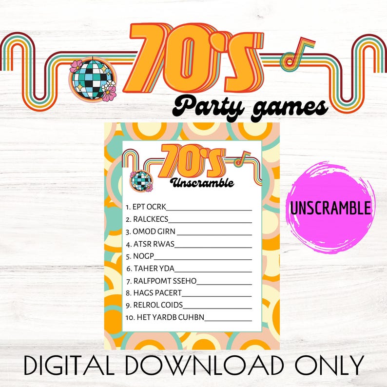 70s Theme Party Games Bundle, Printable 70s Disco Birthday Party ...