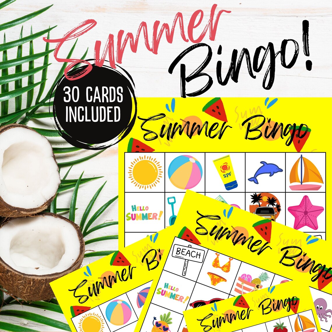 Summer Bingo Cards, Printable Summer Bingo, Kids Party Games, Fun ...