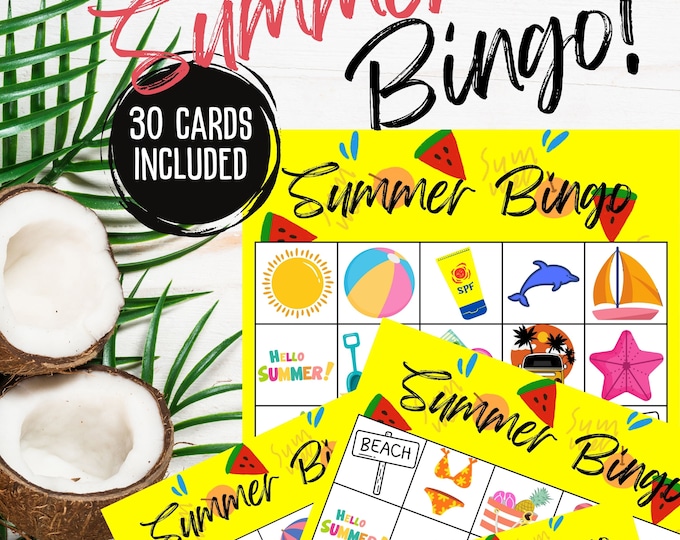 Summer Bingo Cards, Printable Summer Bingo, Kids Party Games, Fun ...