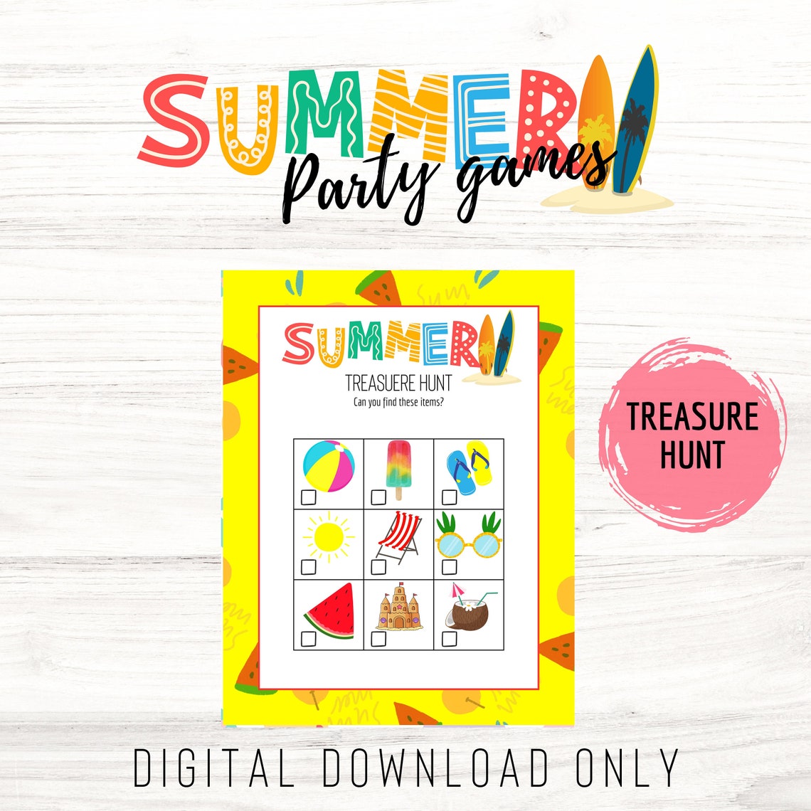 Summer Party Games Printable, Summer Theme Birthday Party Games Bundle ...