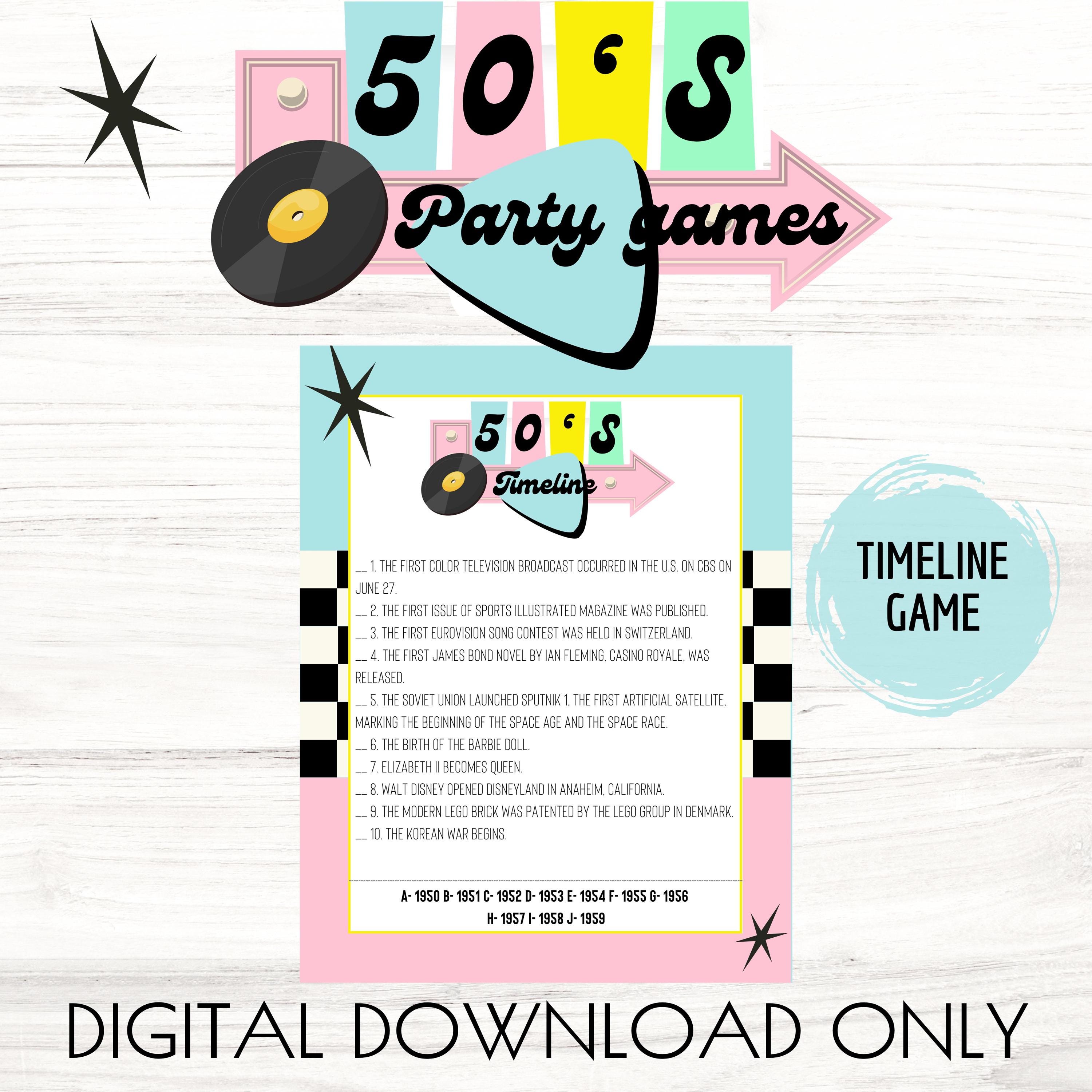 50s Party Games Bundle: Retro Birthday Activities (digital Download) - Etsy