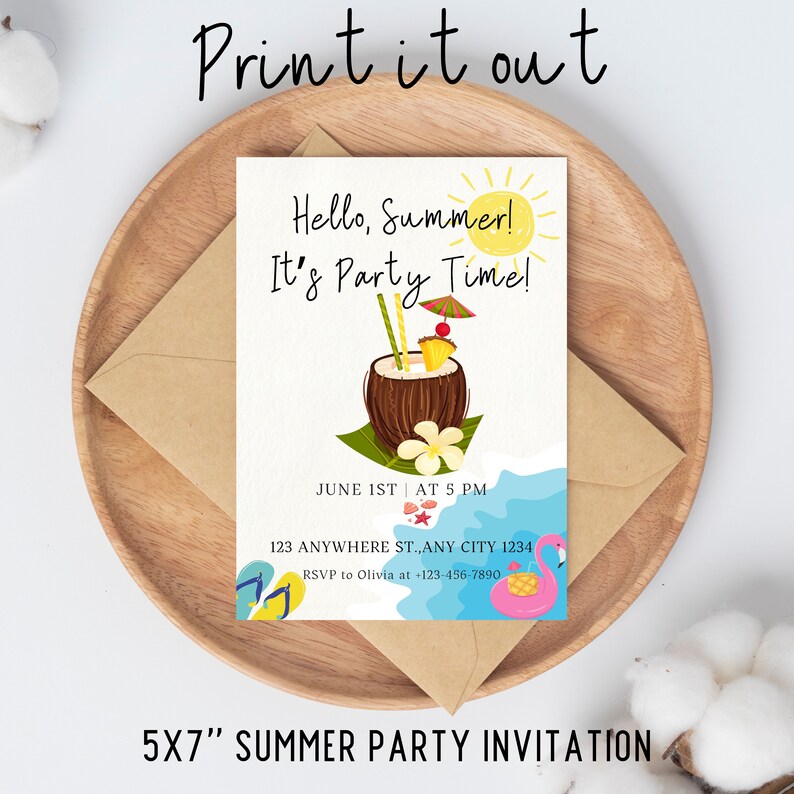 Summer Theme Party Invitation, Printable Beach Party Invite, Hello ...
