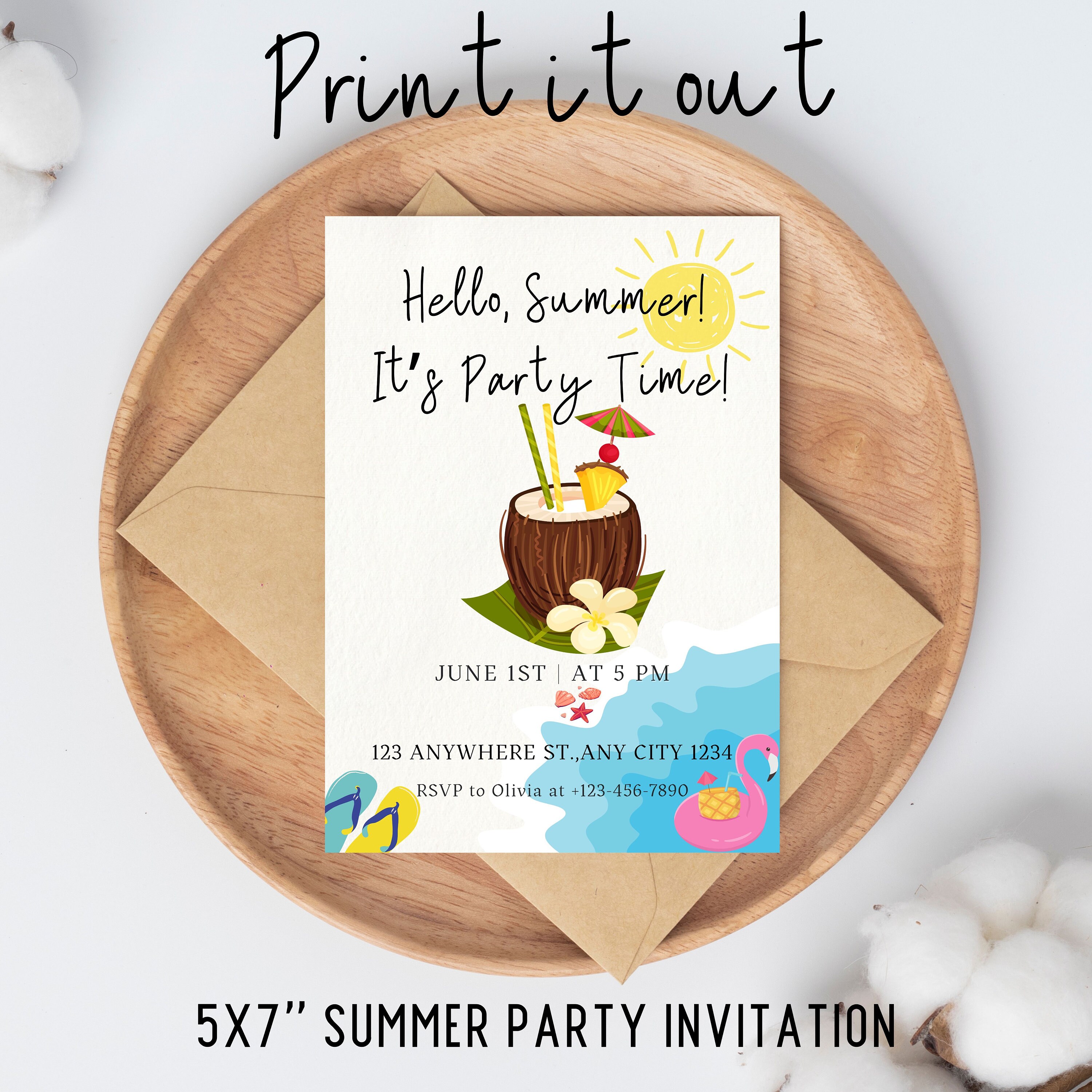 Summer Theme Party Invitation, Printable Beach Party Invite, Hello ...