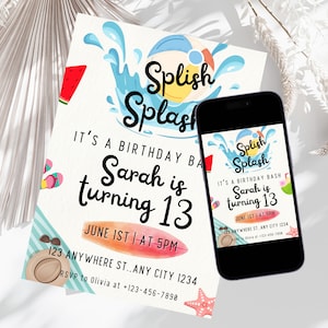 Splish Splash It's a Birthday Bash Party Invitation, Printable Kids ...