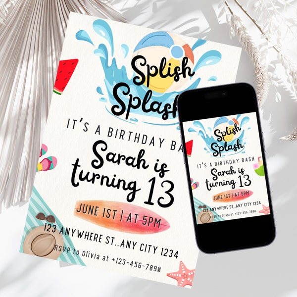 Splash Birthday Printable - Etsy