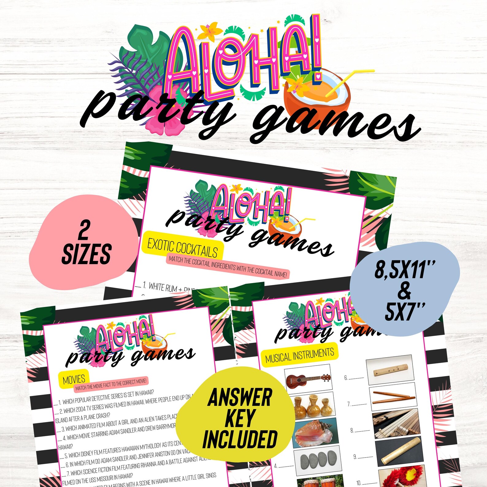 Luau Party Games Bundle: Tropical Aloha Theme (printable Digital ...