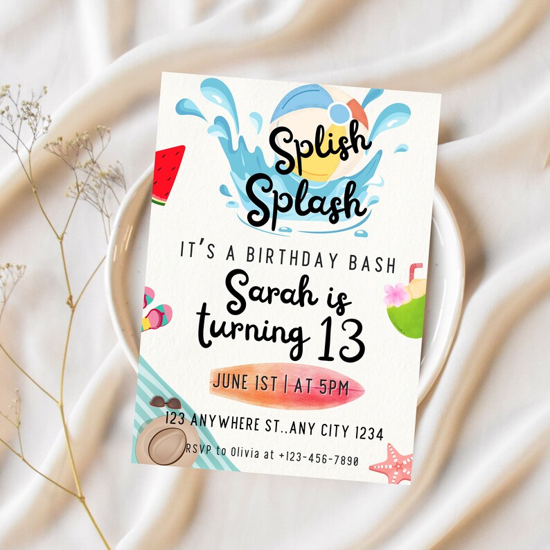 Splish Splash It's a Birthday Bash Party Invitation, Printable Kids ...