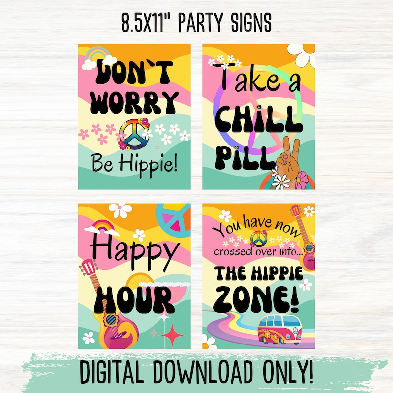 Hippie Theme Party Decorations, Printable Groovy Birthday Party Decors ...