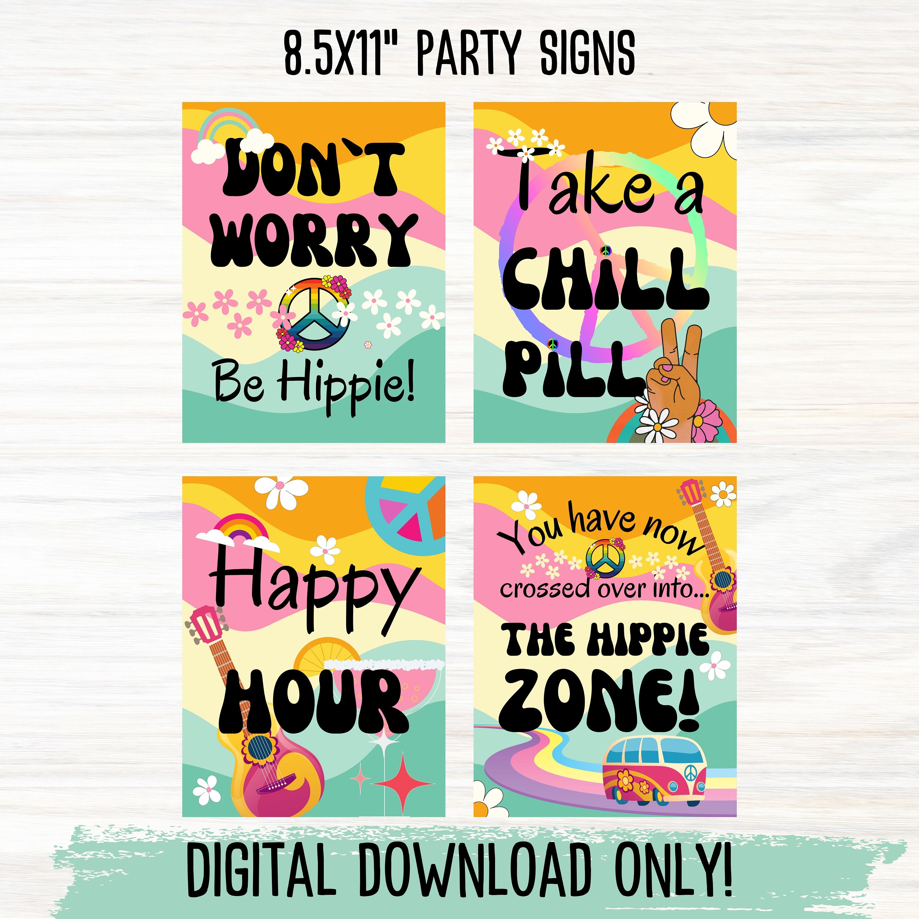 Hippie Theme Party Decorations, Printable Groovy Birthday Party Decors ...