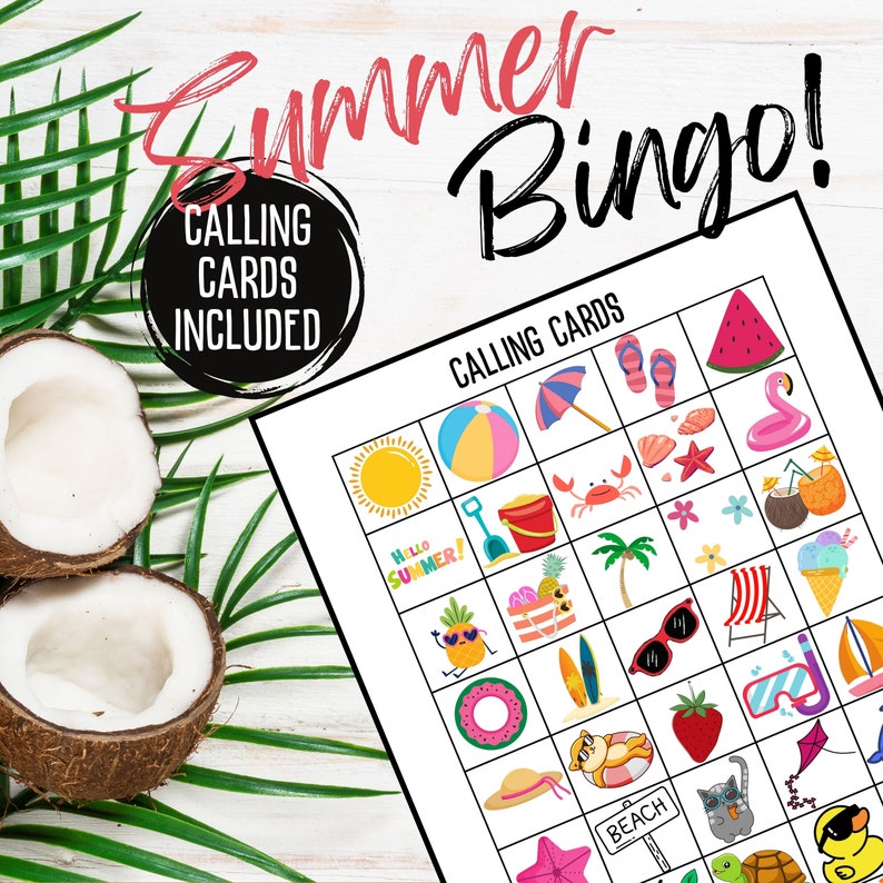 Summer Bingo Cards, Printable Summer Bingo, Kids Party Games, Fun ...