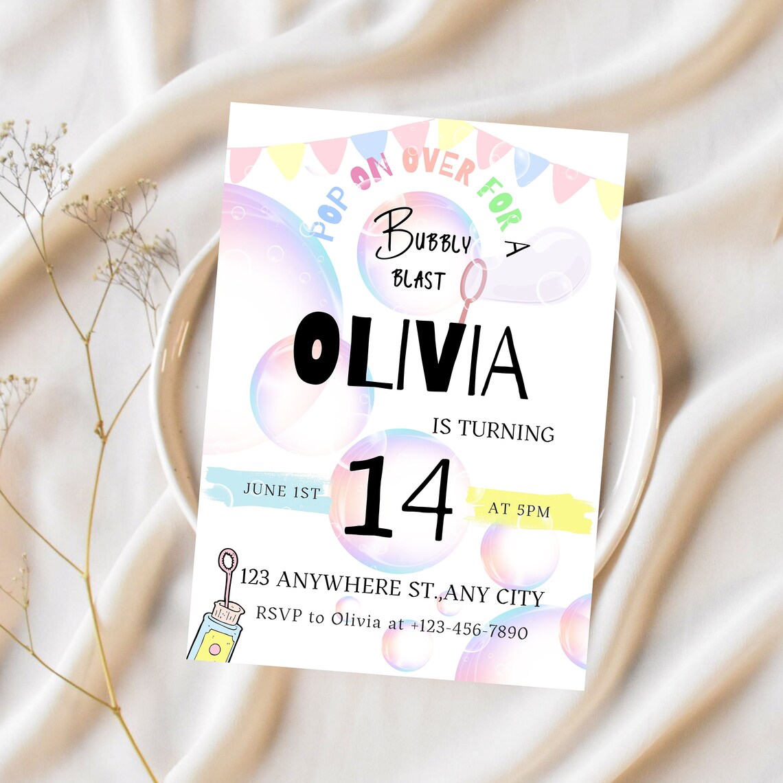 Bubble Birthday Party Invitation for Kids, Printable Pop on Over ...