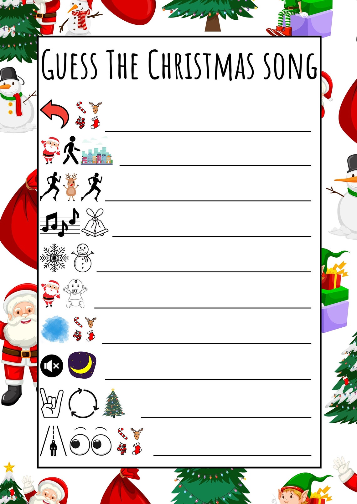 Printable Christmas Song Pictionary, Guess the Christmas Song Party ...
