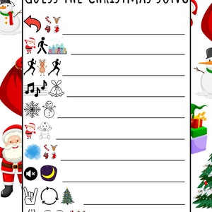 Printable Christmas Song Pictionary, Guess the Christmas Song Party ...