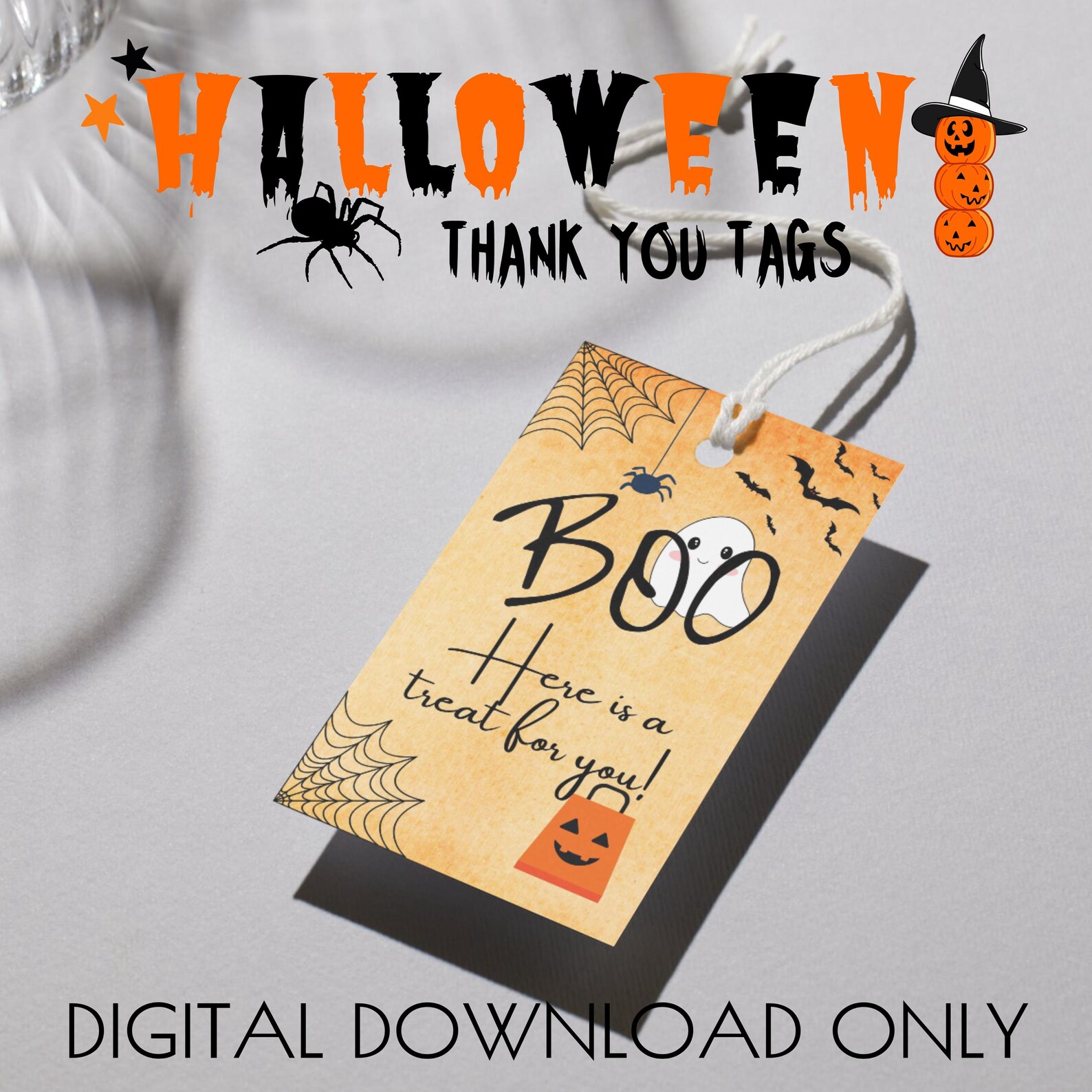 Printable Halloween Treat Bag Tags, Halloween Theme Party Thank You ...