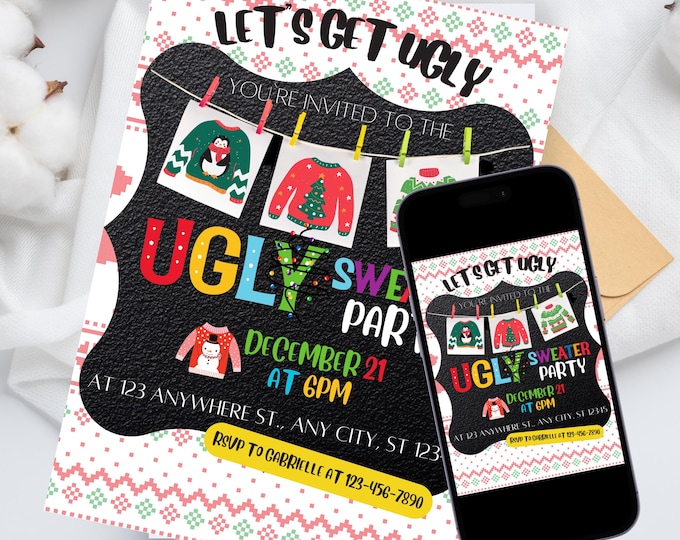 Ugly Christmas Sweater Party Invitation, Printable Christmas Theme ...