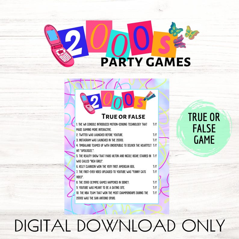 2000s Party Games Bundle: Y2K Trivia, Music, Slang (printable PDF) - Etsy