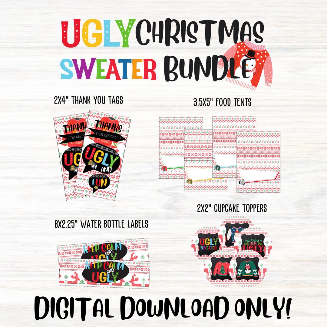 Printable Ugly Christmas Sweater Party Decor Bundle, Christmas Theme ...