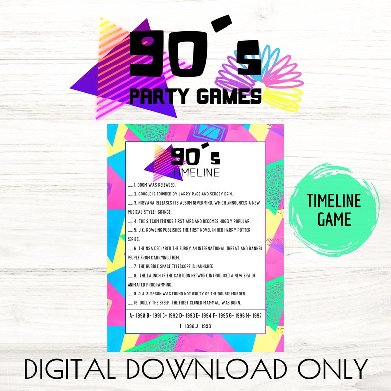 90s Theme Party Games Printable, Back to the 90s Party Activities ...