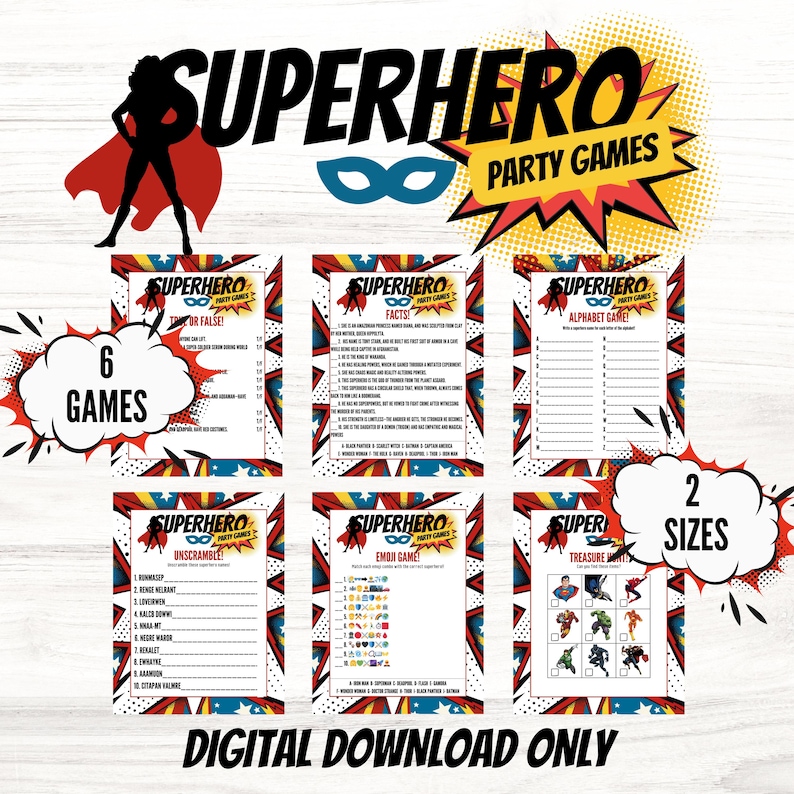 Superhero Party Games Bundle Printable, Superhero Theme Birthday ...