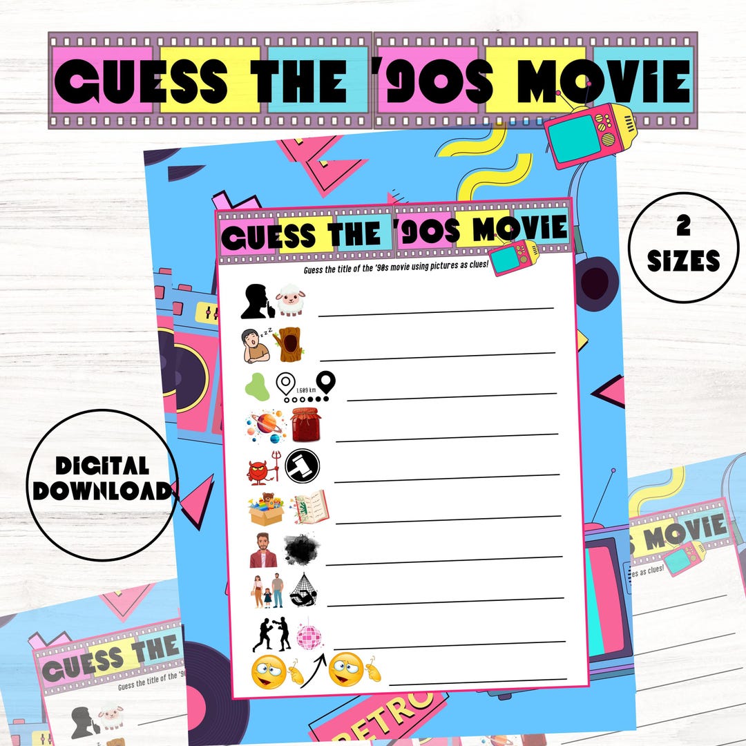 Guess the 90s Movie Printable Party Game, 90s Movie Pictionary, 1990 ...