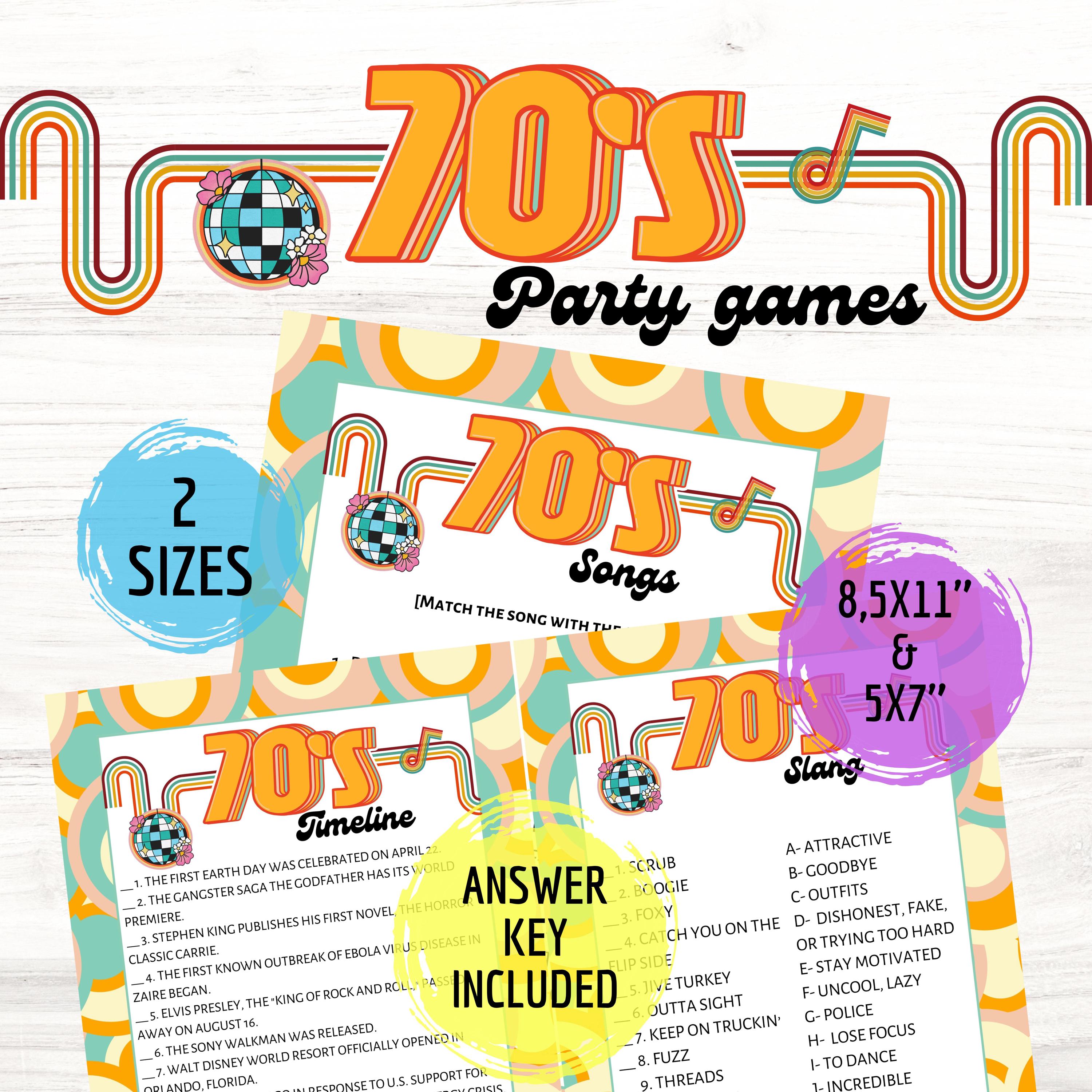 70s Theme Party Games Bundle, Printable 70s Disco Birthday Party ...