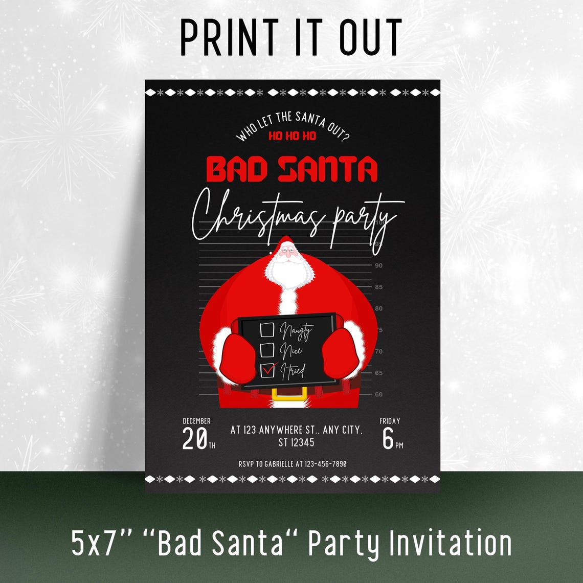 Bad Santa Christmas Party Invitation, Printable Adult Christmas Theme ...
