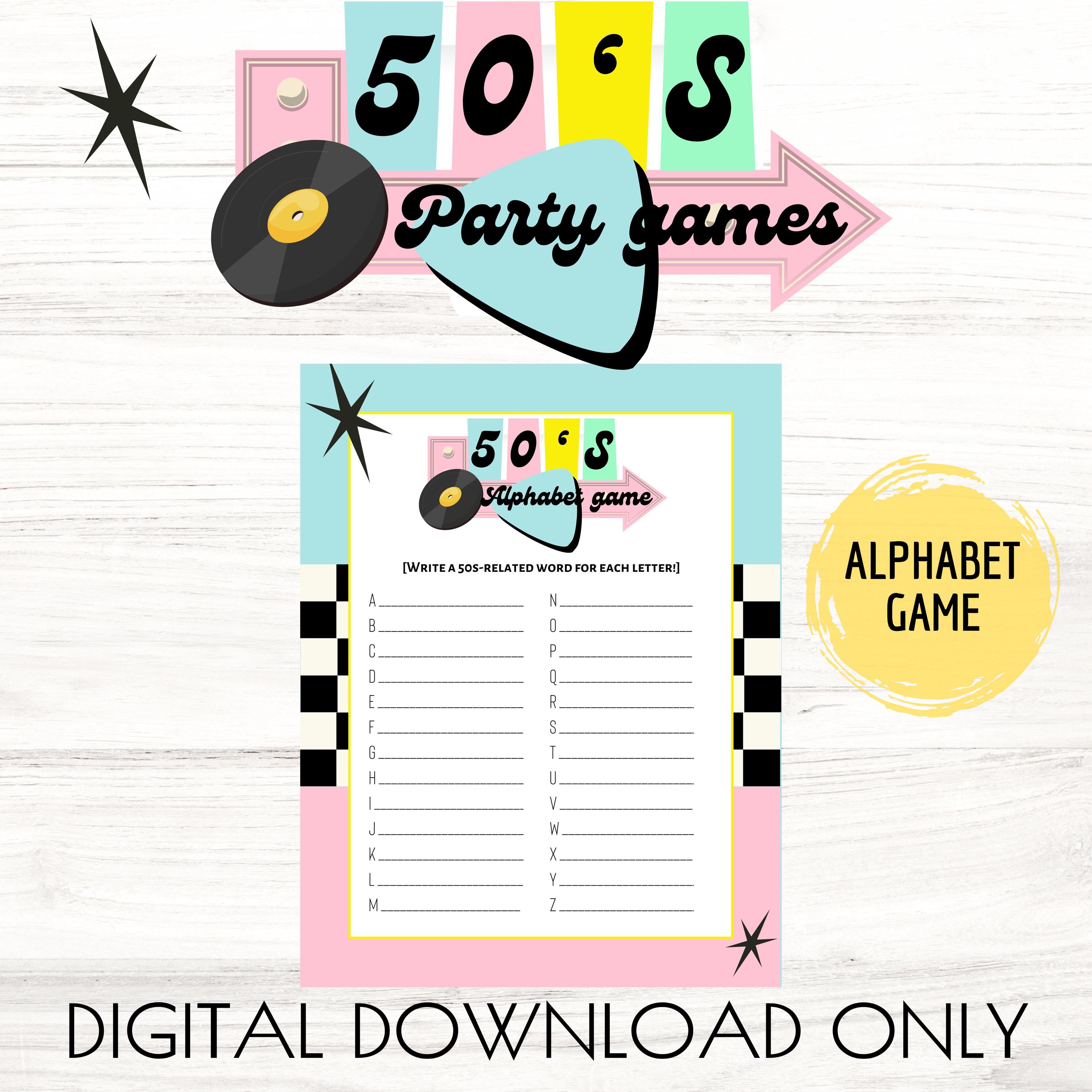 50s Theme Party Games Bundle, Printable 50s Rock and Roll Birthday ...