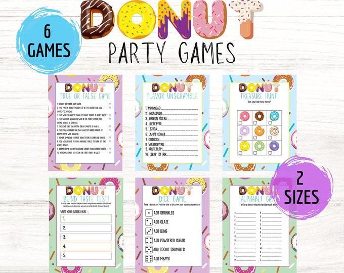 Donut Party Games Printable, Doughnut Theme Party Games Bundle, Donut ...