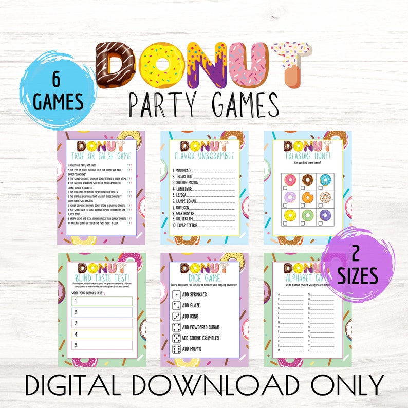 Donut Party Games Printable, Doughnut Theme Party Games Bundle, Donut ...