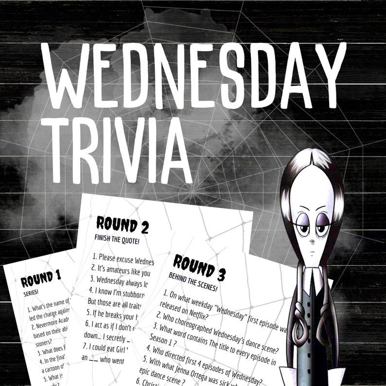 Wednesday Addams Printable Party Game, Halloween Theme Party Activity ...