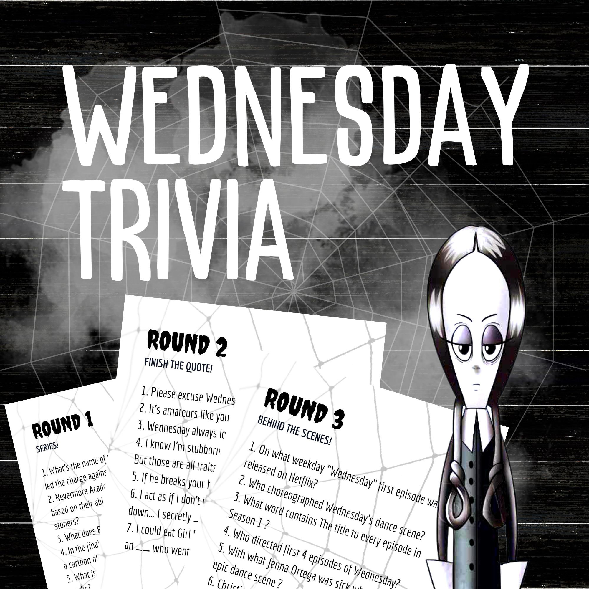 Wednesday Addams Printable Party Game, Halloween Theme Party Activity ...