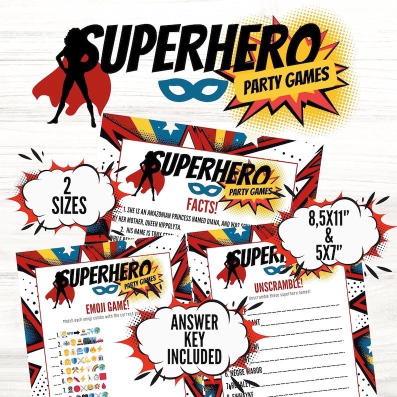 Superhero Party Games Bundle Printable, Superhero Theme Birthday ...