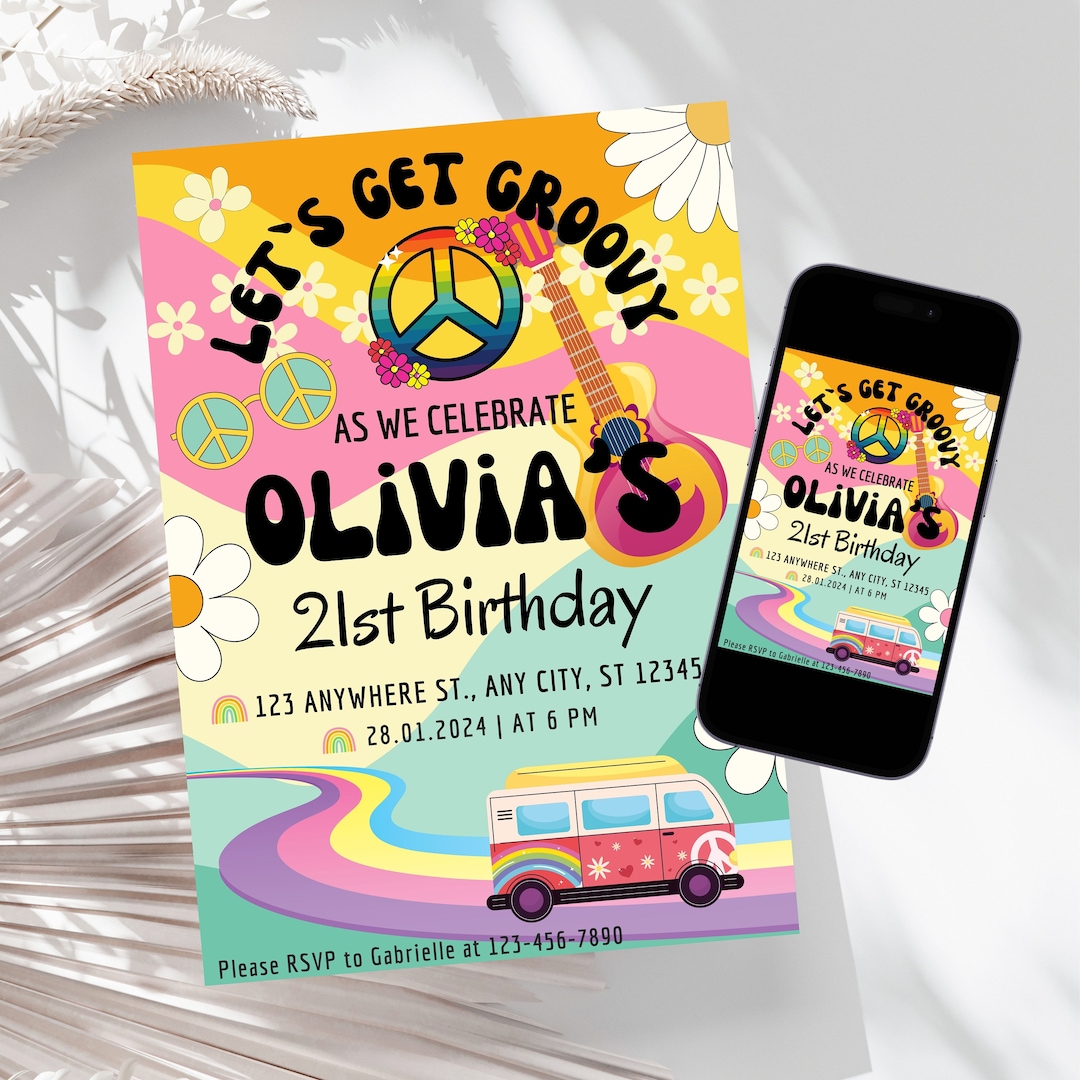 Hippie Party Invitation, Let's Get Groovy Retro Invite, Personalized ...