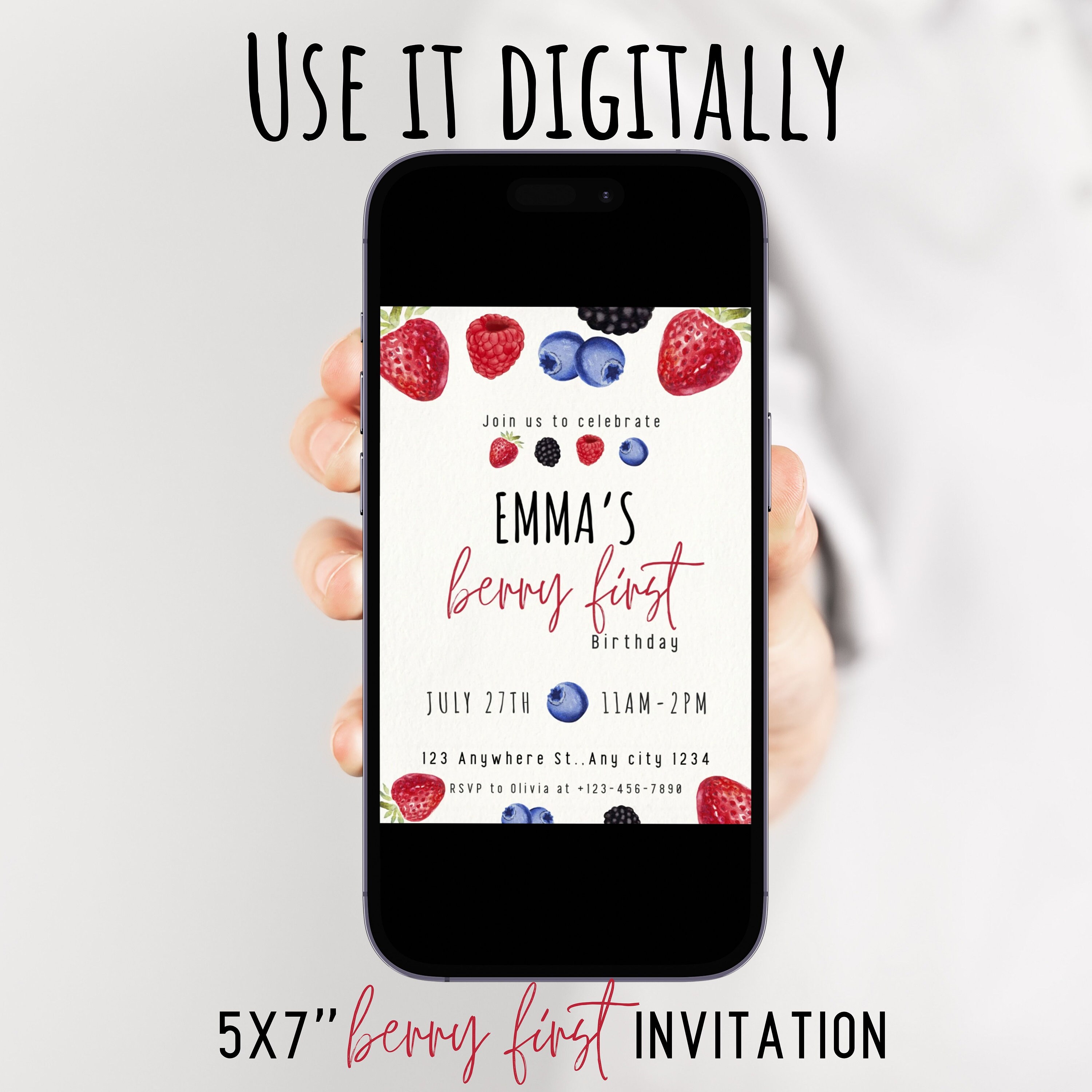 Berry First Birthday Party Invitation, Printable 1st Birthday Party ...