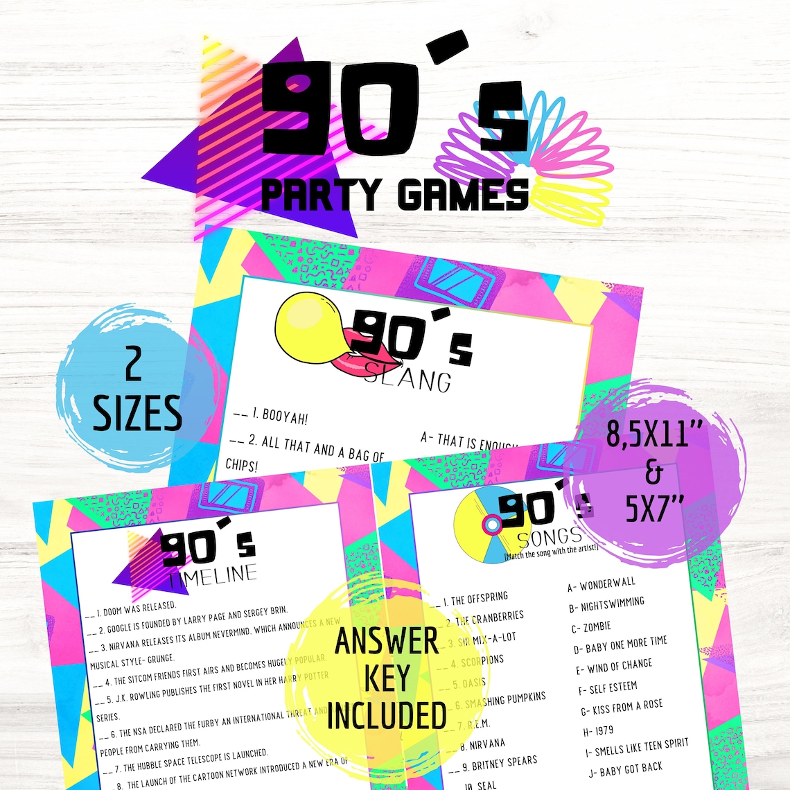 90s Theme Party Games Printable, Back to the 90s Party Activities ...