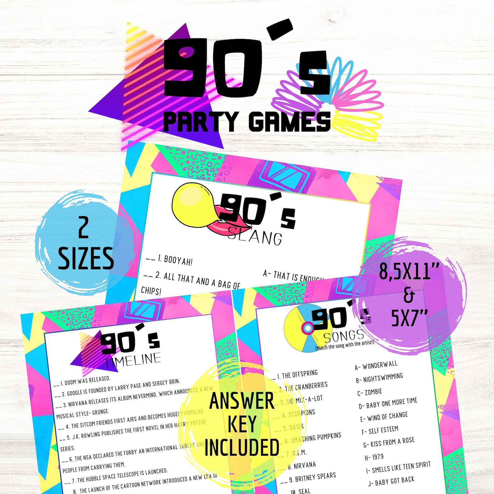 90s Theme Party Games Printable, Back to the 90s Party Activities ...