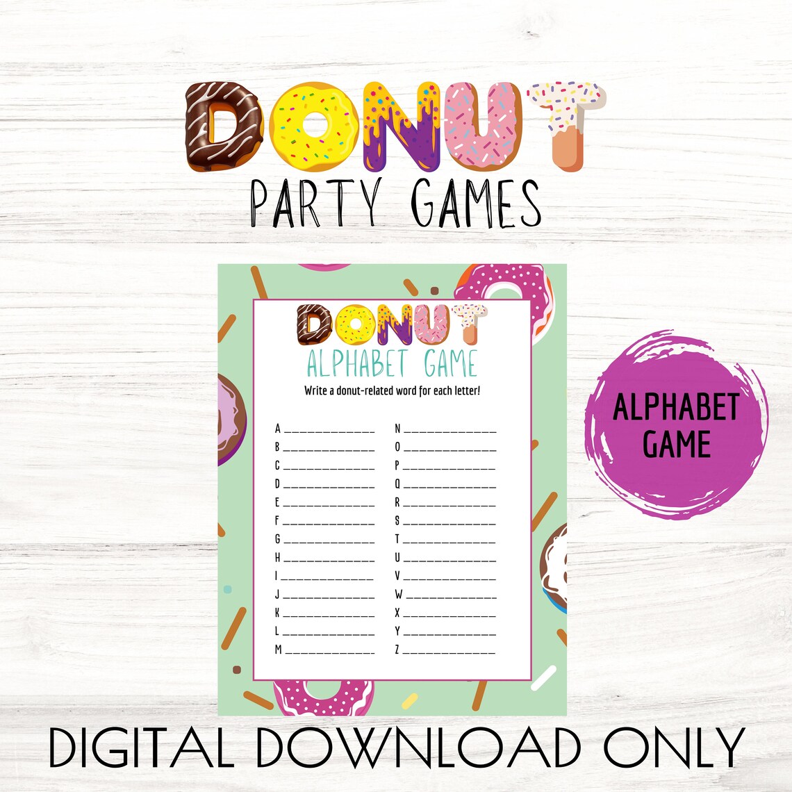 Donut Party Games Printable, Doughnut Theme Party Games Bundle, Donut ...