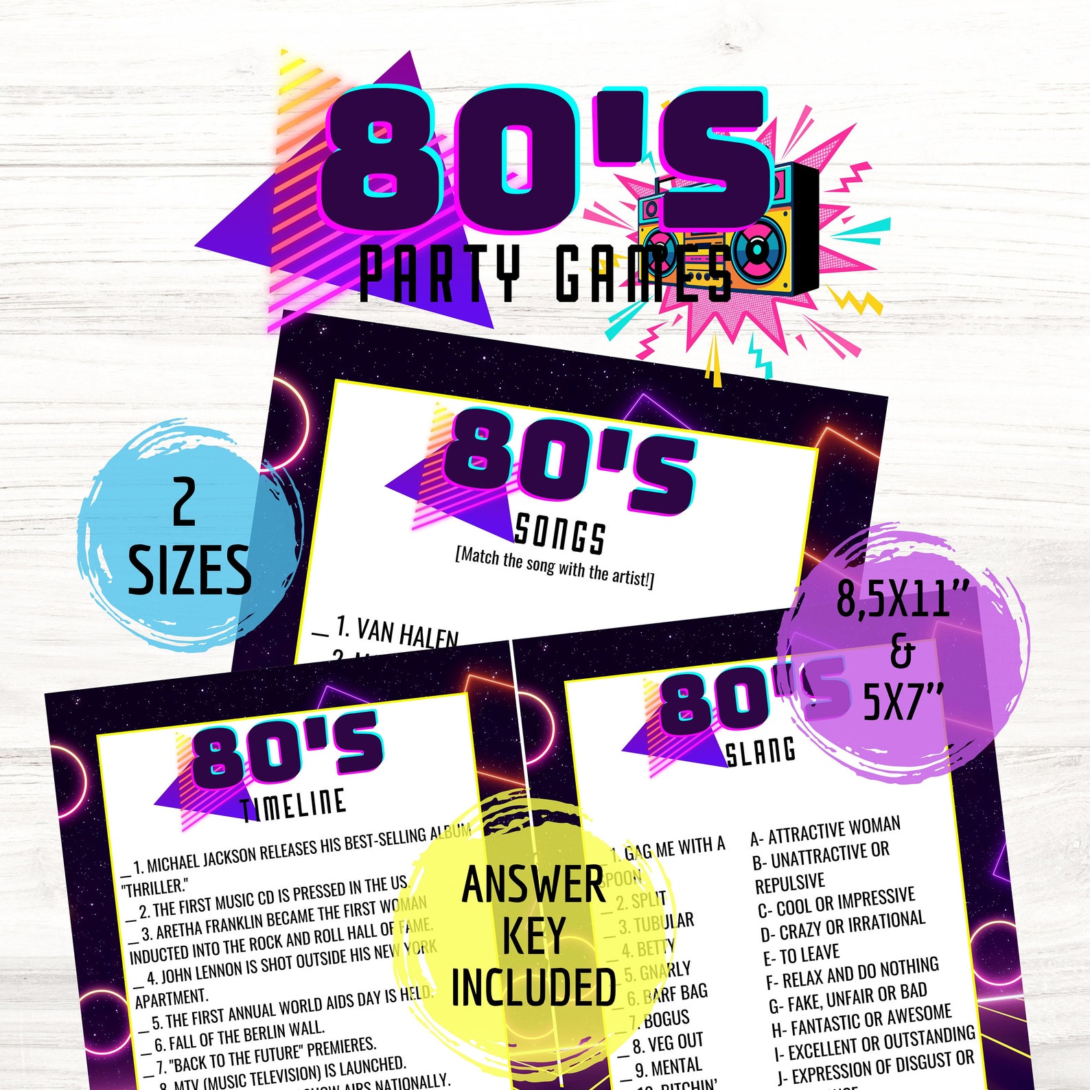 80s Theme Party Games Printable, Back to the 80s Party Activities ...