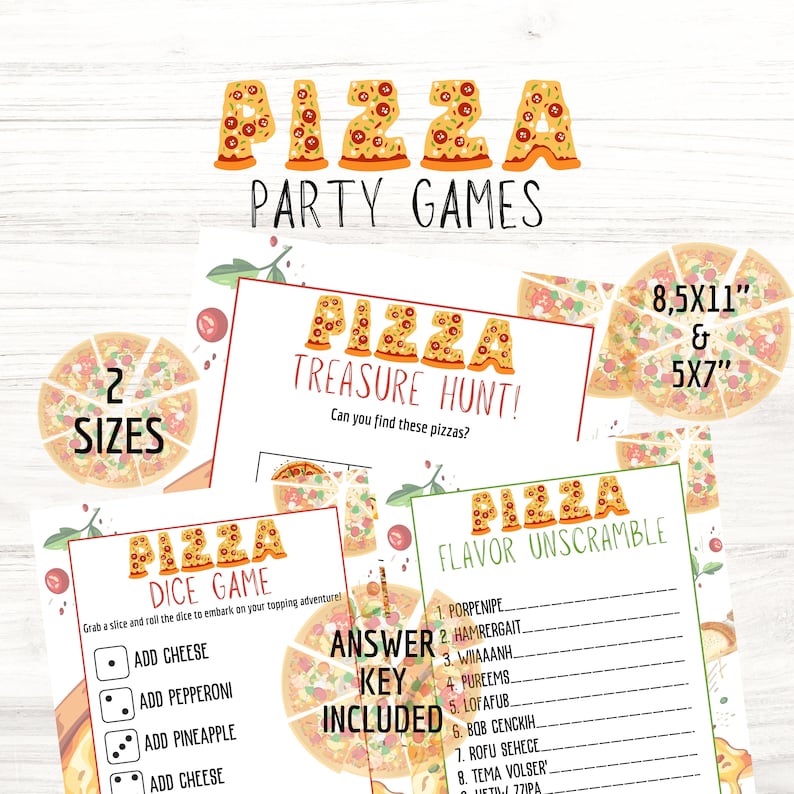 Pizza Party Games Printable, Pizza Theme Party Games Bundle, Pizza ...