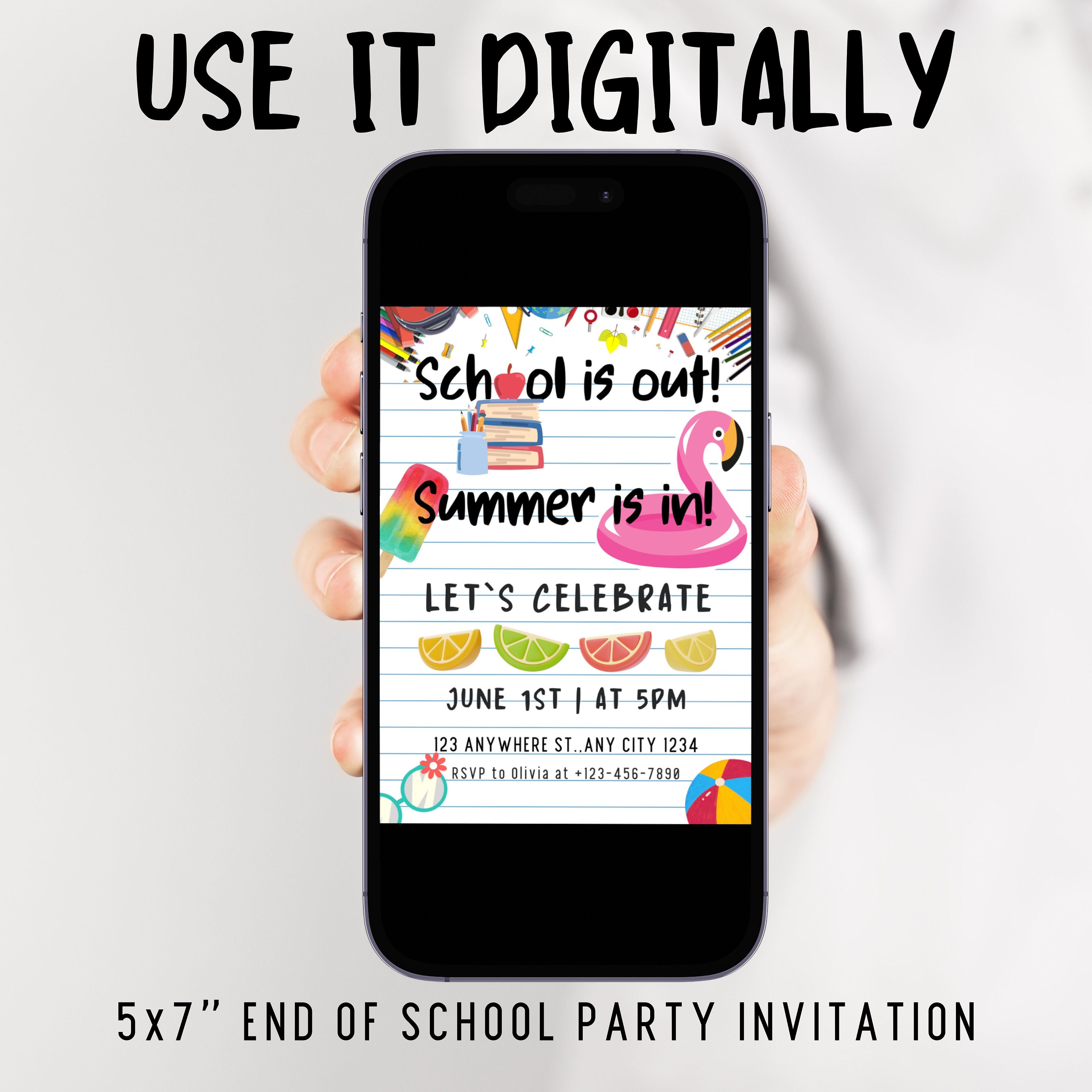 End of School Kids Party Invitation, Printable School is Out Party ...