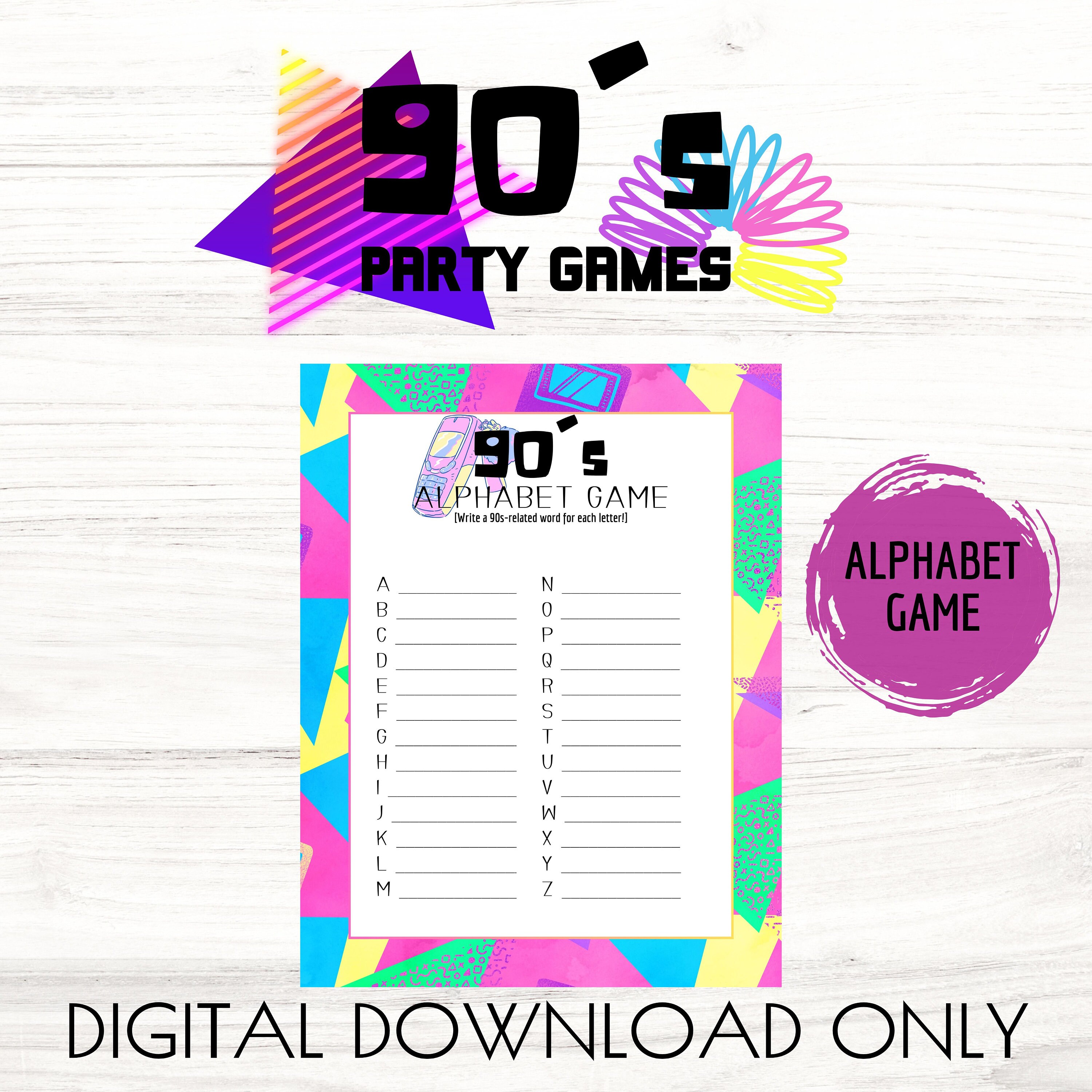 90s Theme Party Games Printable, Back to the 90s Party Activities ...