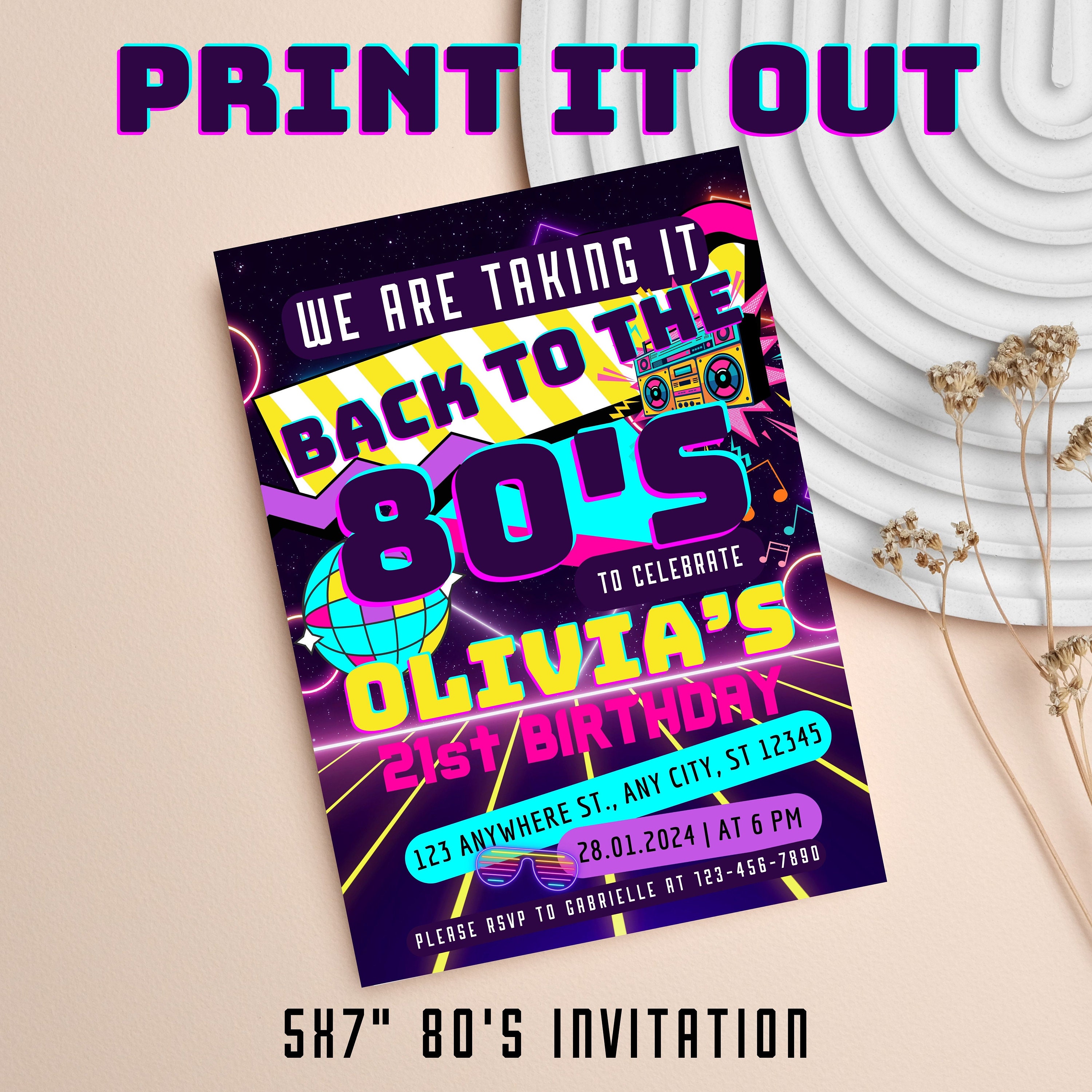 Back to the 80s Birthday Party Invitation, Printable 80s Themed ...
