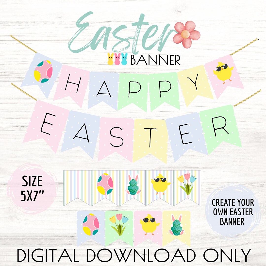 Happy Easter Banner, Printable Easter Banner, Easter Party Decoration ...
